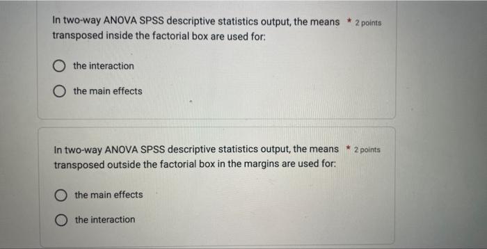 Solved In two-way ANOVA SPSS descriptive statistics output, | Chegg.com