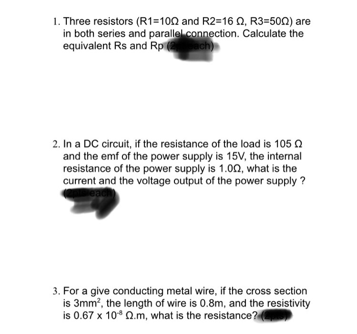 Solved 1. Three resistors (R1=101 and R2=16 12, R3=5012) are | Chegg.com