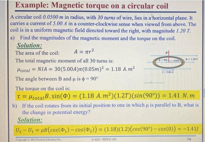 Solved Example: Magnetic torque on a circular coil A | Chegg.com