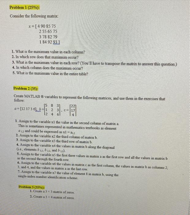 Solved Consider the following matrix: | Chegg.com