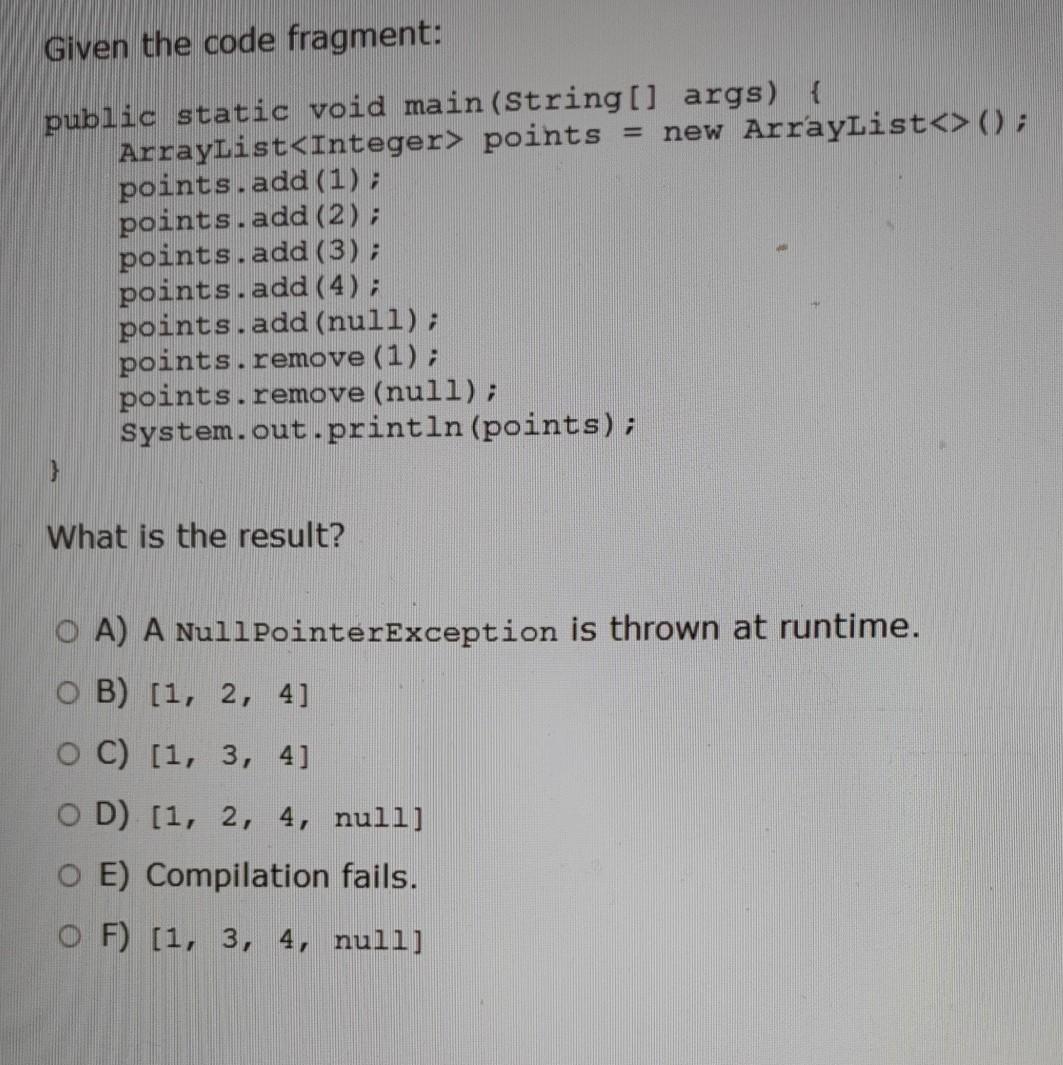 Solved Given the code fragment: public static void | Chegg.com