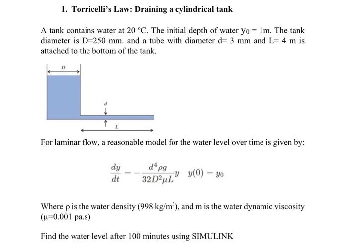 Solved 1. Torricelli's Law: Draining a cylindrical tank A | Chegg.com