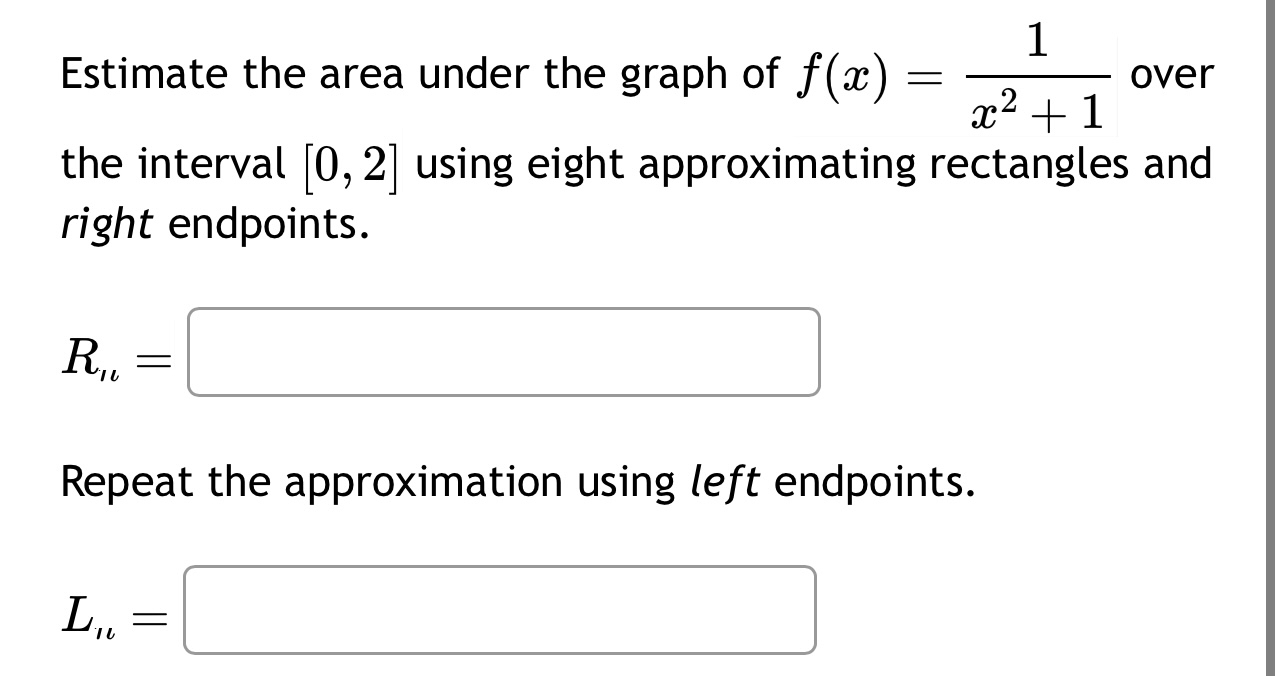 Solved Estimate the area under the graph of f(x)=1x2+1 ﻿over | Chegg.com