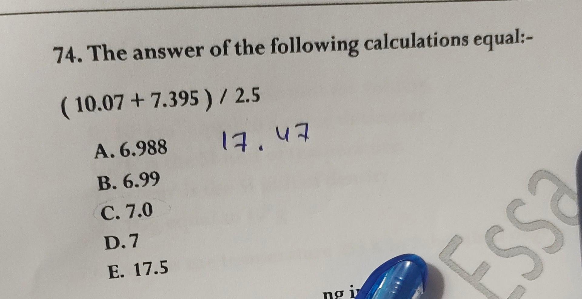 Solved 74. The answer of the following calculations equal:- | Chegg.com