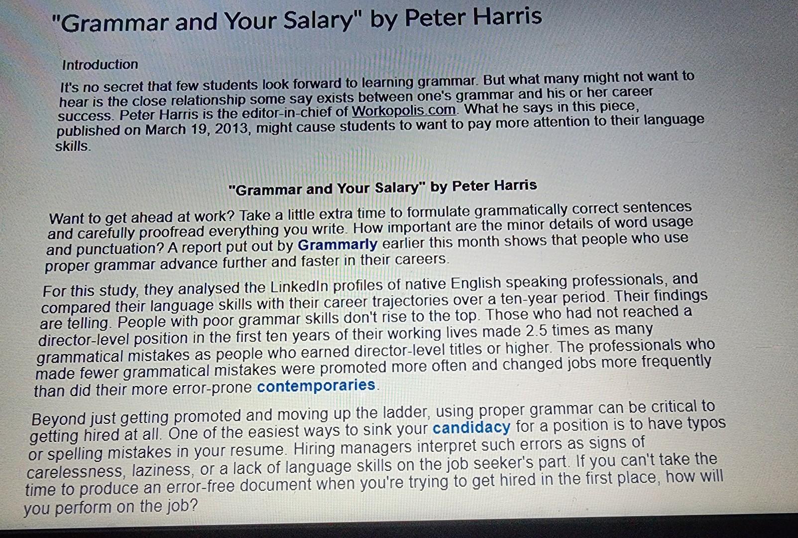 "Grammar and Your Salary" by Peter Harris | Chegg.com