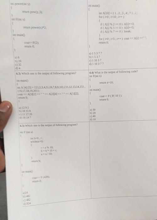 Solved pyworiust y? ist main() เchusn pow (y,t)h a) 15377 b) | Chegg.com