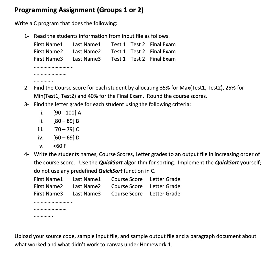 Solved Programming Assignment Groups 1 ﻿or 2 Write A C