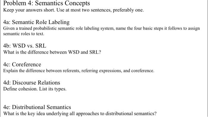 Solved Problem 4: Semantics Concepts Keep your answers | Chegg.com