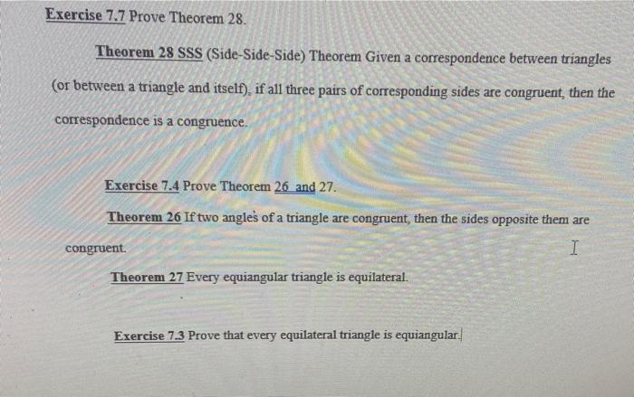 Solved Exercise 7.7 Prove Theorem 28. Theorem 28 SSS | Chegg.com