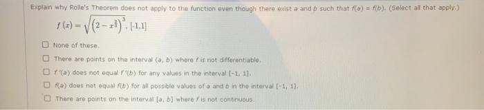 Solved 1 을 Explain why Rolle's Theorem does not apply to the | Chegg.com