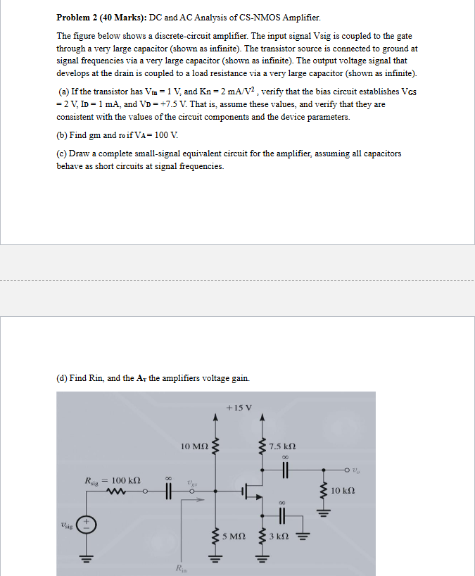 Problem 2 ( 40 ﻿Marks): DC ﻿and AC ﻿Analysis | Chegg.com