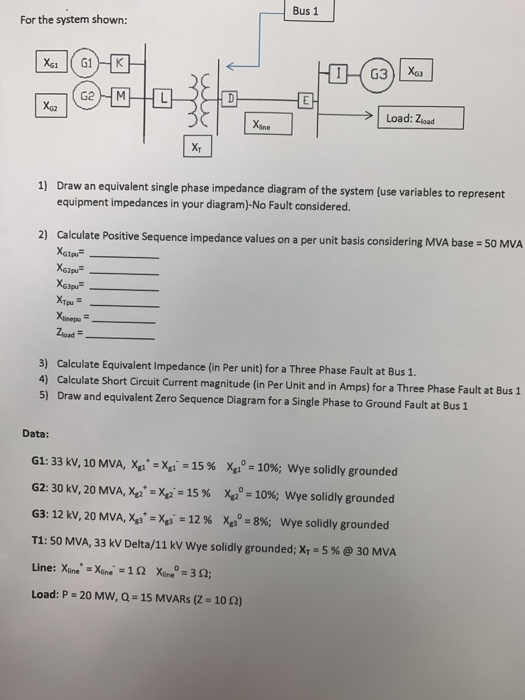 Solved Bus 1 For the system shown: 1-63) Xov 1) Draw an | Chegg.com