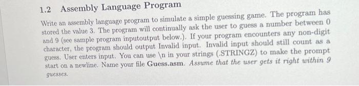 Solved 1.2 Assembly Language Program Write an assembly | Chegg.com