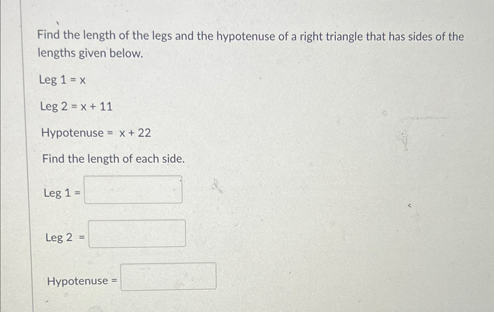 Solved Find the length of the legs and the hypotenuse of a | Chegg.com