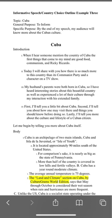 Solved Informative Speech Country Choice Outline Example Chegg