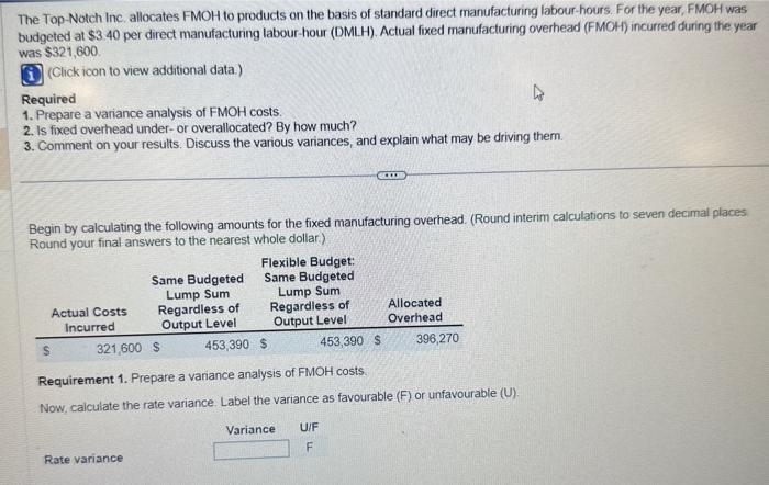 [Solved]: The Top-Notch Inc, allocates FMOH to products on