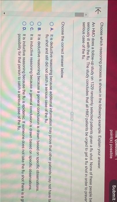 Choose which reasoning process is shown in the | Chegg.com