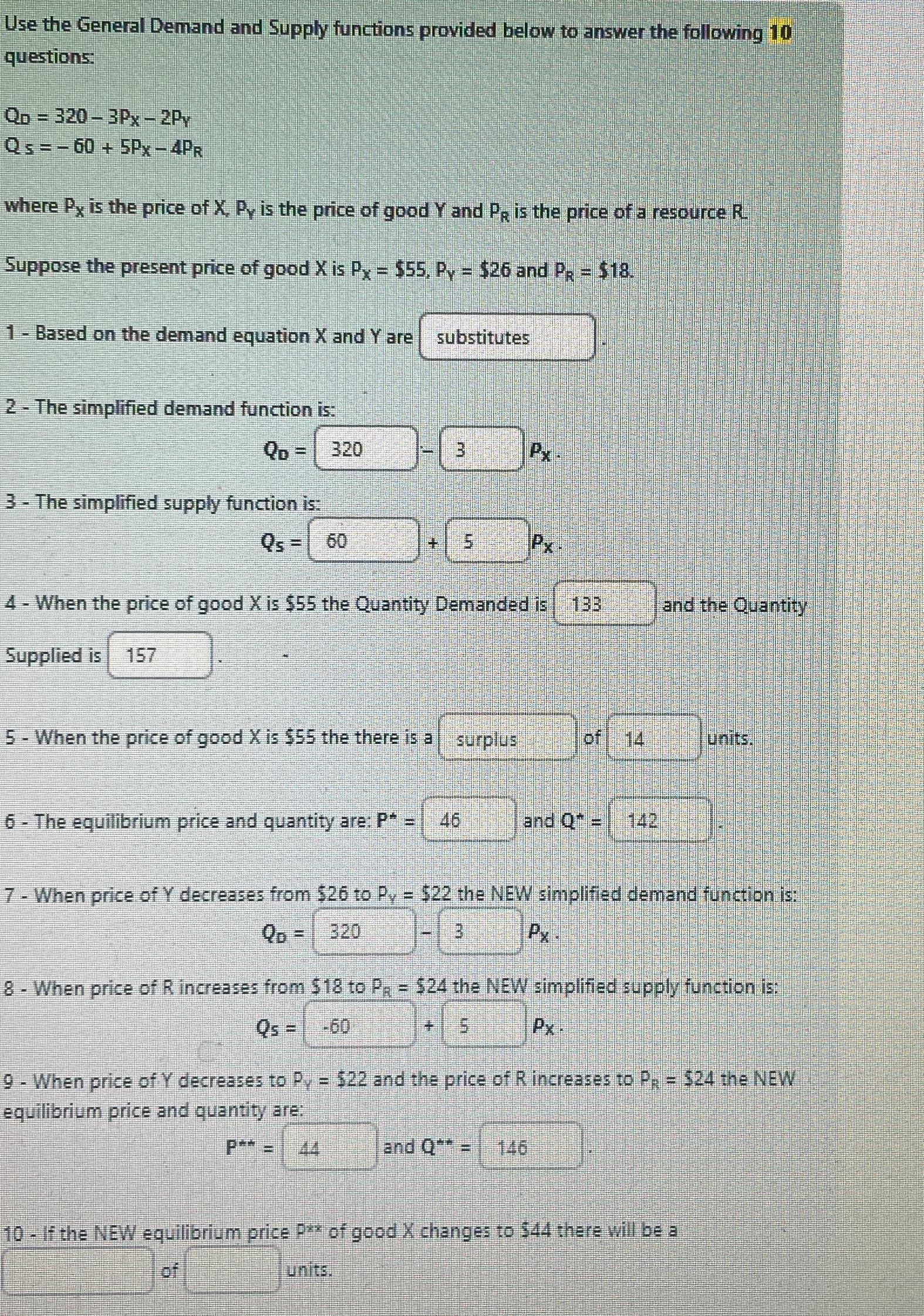 Solved Use the General Demand and Supply functions provided | Chegg.com