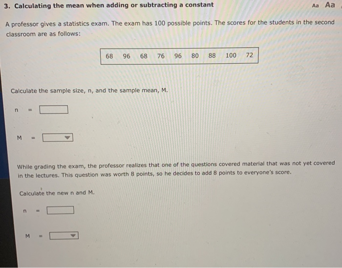 Solved 3. Calculating the mean when adding or subtracting a | Chegg.com