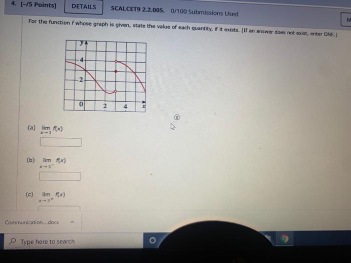 Solved 4. [-15 Points] DETAILS SCALCET9 2.2.005. 0/100 | Chegg.com