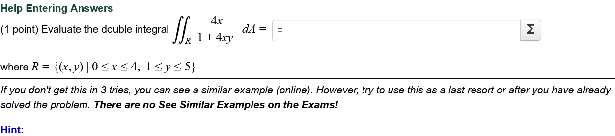 Solved Help Entering Answers(1 ﻿point) ﻿Evaluate the double | Chegg.com