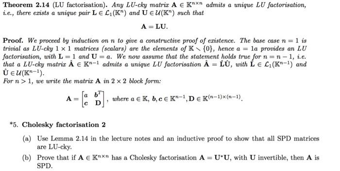 Solved Theorem 214 Lu Factorisation Any Lu Cky Matriz A 