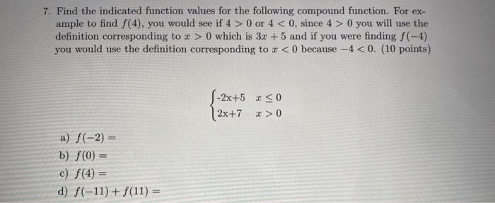 Solved 7. Find the indicated function values for the | Chegg.com