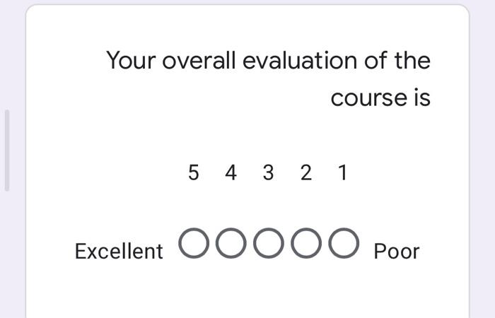 Solved Your overall evaluation of the course is 5 4 3 2 1 | Chegg.com