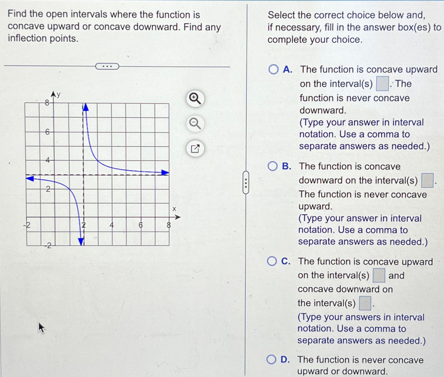 Solved Find the open intervals where the function is concave | Chegg.com