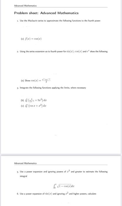 Solved Problem sheet: Advanced Mathematics 1. Use the | Chegg.com