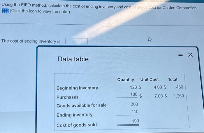 Using the FIFO method, calculate the cost of ending | Chegg.com