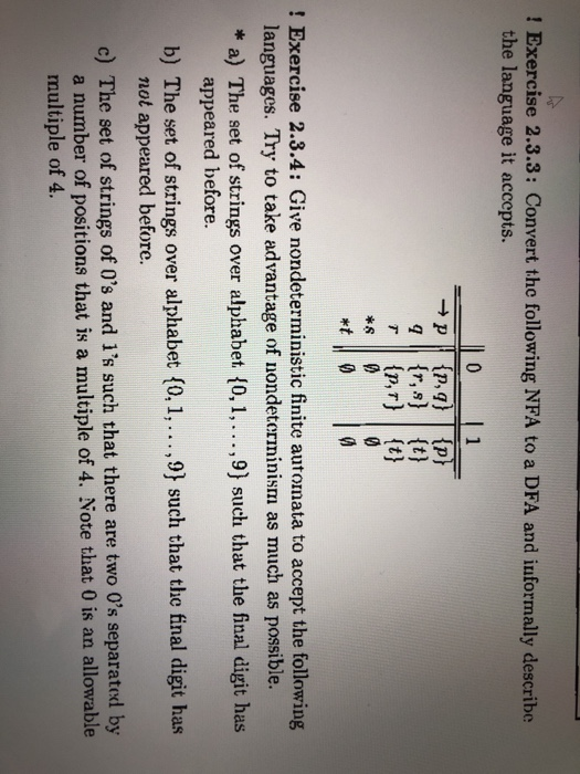 Solved ! Exercise 2.3.3: Convert the following NFA to a DFA | Chegg.com Solved ! Exercise 2.3.3: Convert the following NFA to a DFA | Chegg.com