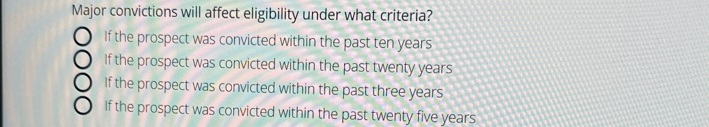 Solved Major convictions will affect eligibility under what | Chegg.com