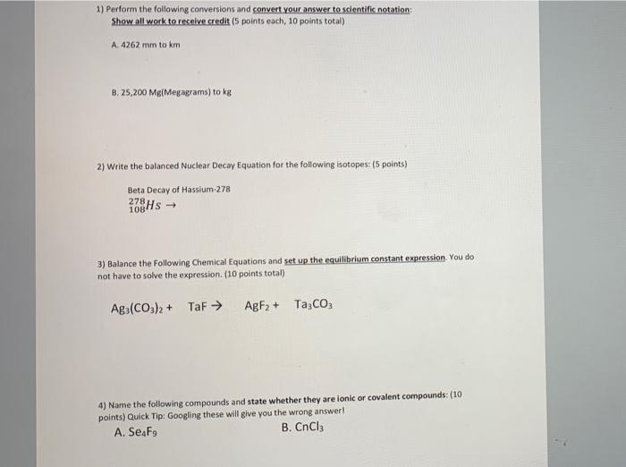Solved 1) Perform the following conversions and convert your | Chegg.com