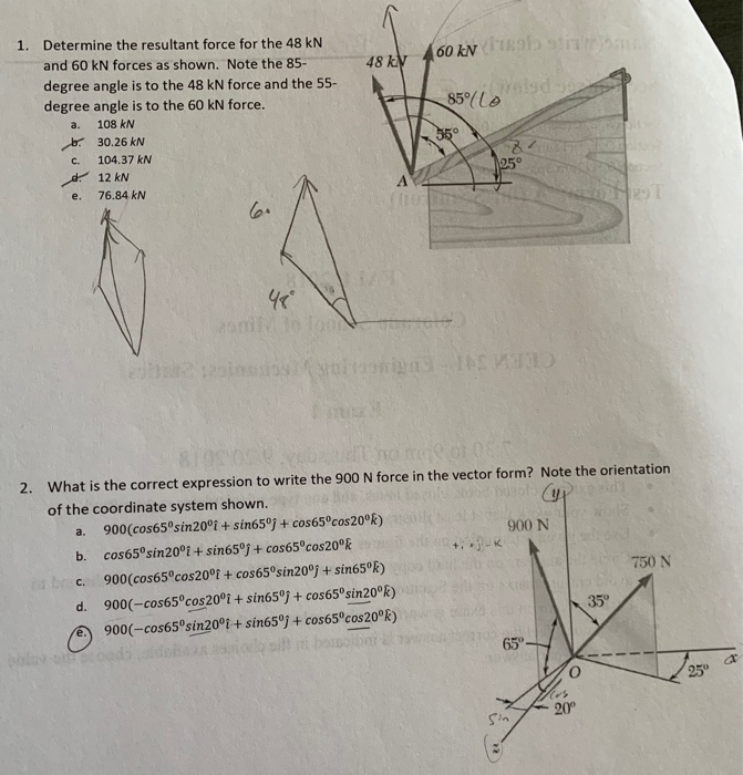 Solved 1. Determine the resultant force for the 48 kN 60 kN | Chegg.com