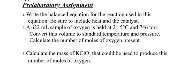 Solved Prelaboratory Assignment 1. Write the balanced | Chegg.com