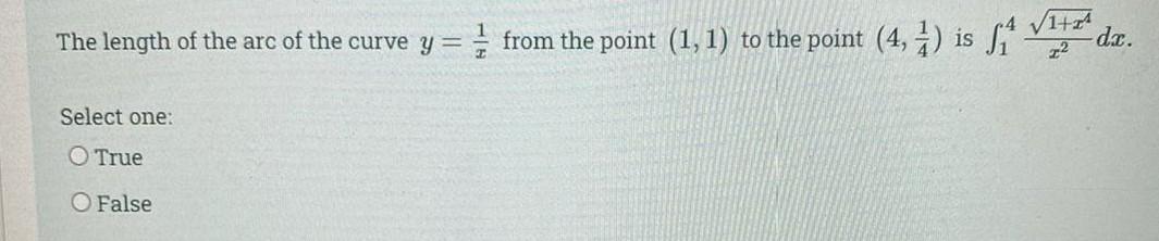 Solved The length of the arc of the curve y=x1 from the | Chegg.com