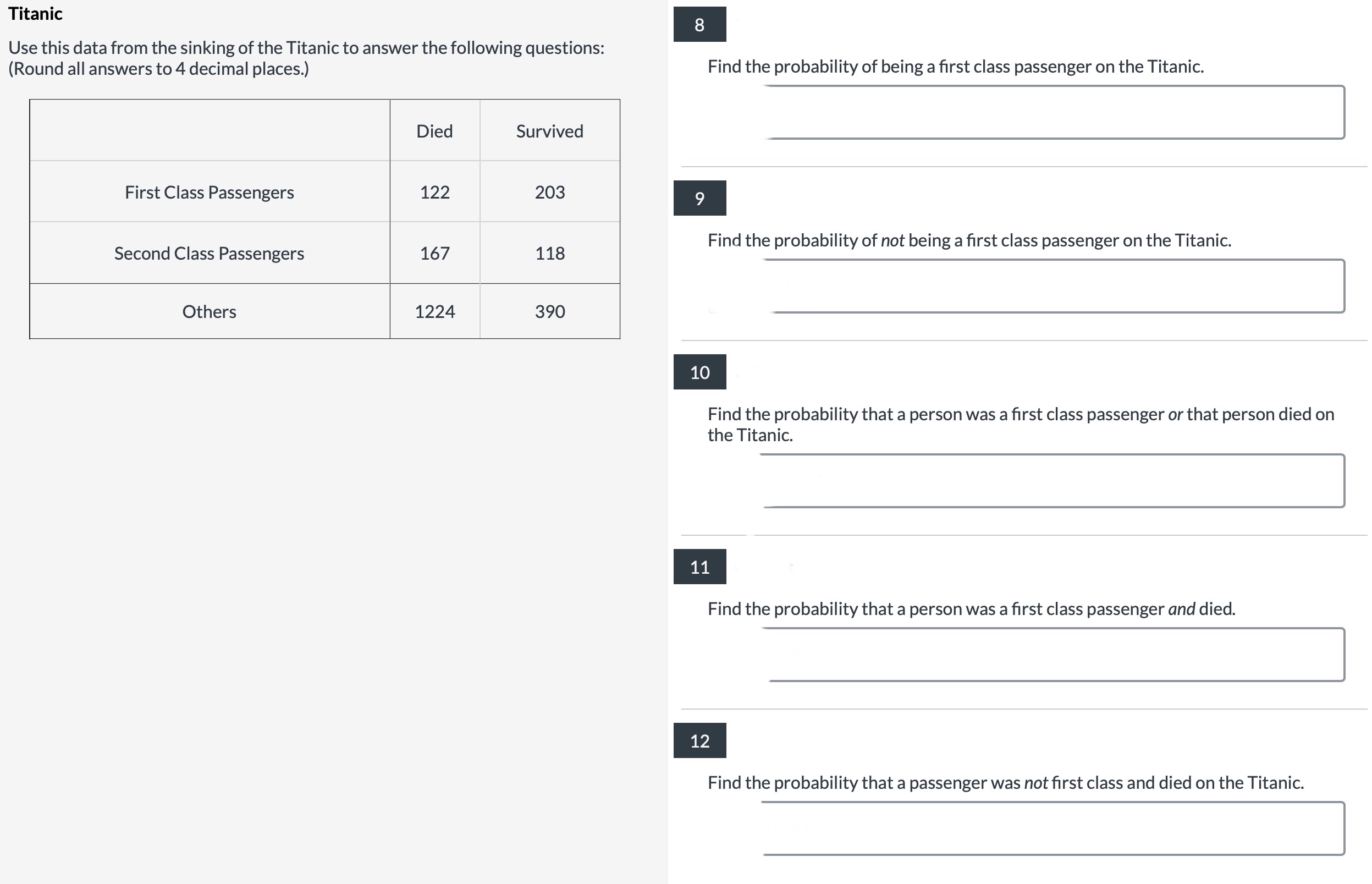 Solved Titanic8Use this data from the sinking of the Titanic | Chegg.com