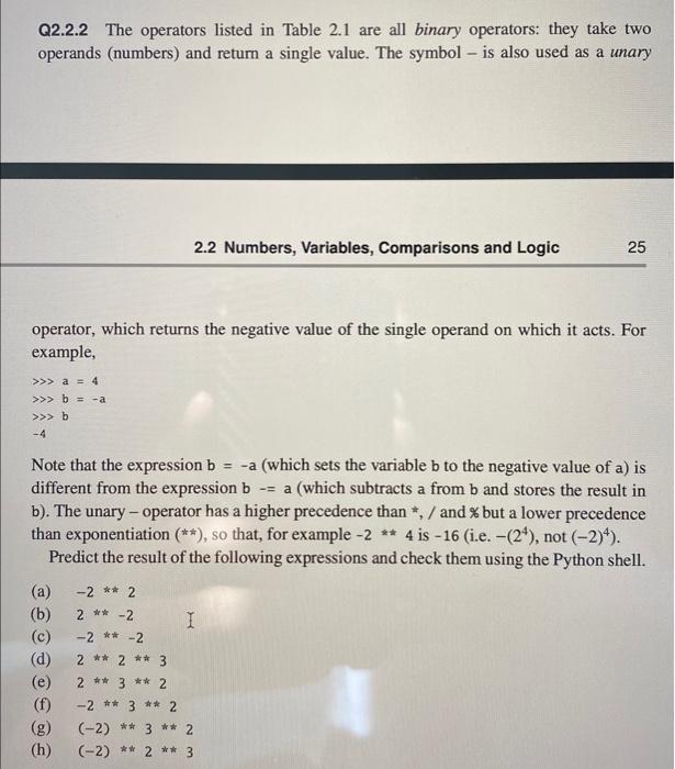 Solved Q2.2.2 The operators listed in Table 2.1 are all | Chegg.com