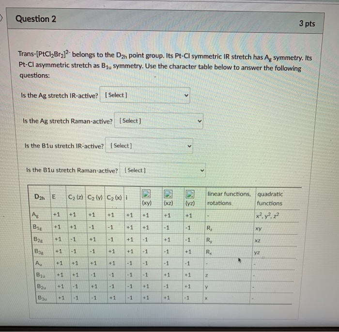 Solved Question 2 3 pts Trans-[PtCl Bra]2- belongs to the | Chegg.com