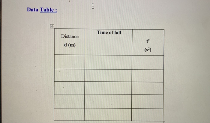 Solved Free Fall Record the distance and the corresponding | Chegg.com