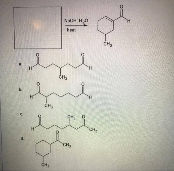 Solved NaOH, H2O Н heat CH3 а. H Н сні b. H "Н CH3 С. CH3 о | Chegg.com