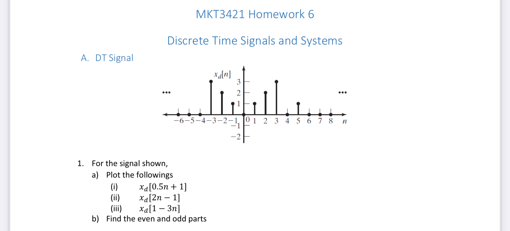 Solved MKT3421 ﻿Homework 6Discrete Time Signals and | Chegg.com