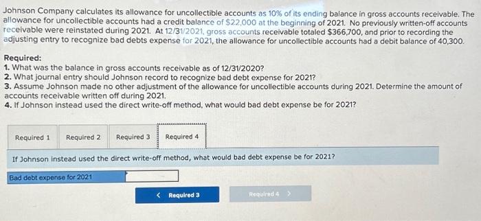 Solved Johnson Company calculates its allowance for | Chegg.com
