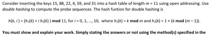 Solved Consider inserting the keys 15, 88, 22, 4, 59, and 31 | Chegg.com