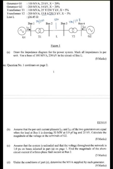 Solved Generator GI : 100 MVA, 25 kV.X - 20% Generator G2 : | Chegg.com
