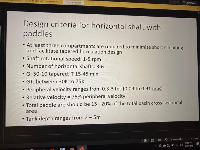 HW#3 . Design a paddle flocculation basin for Q = | Chegg.com