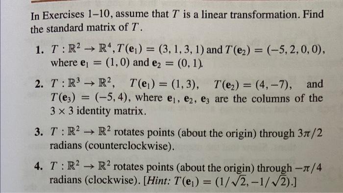 Solved In Exercises 1-10, assume that T is a linear | Chegg.com