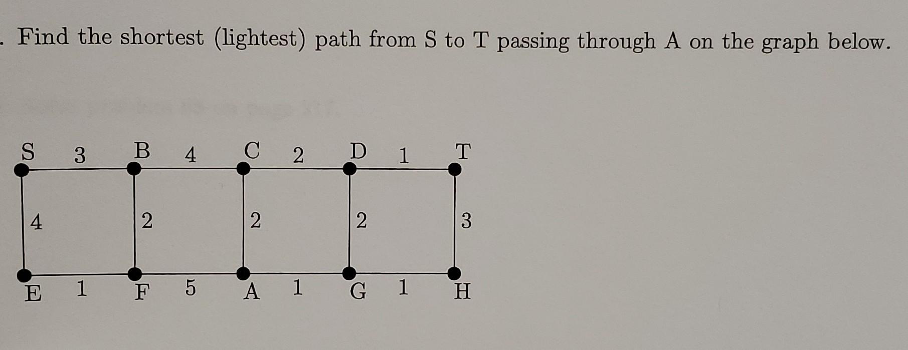 Solved - Find the shortest (lightest) path from S to T | Chegg.com Solved - Find the shortest (lightest) path from S to T | Chegg.com
