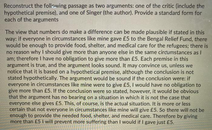 Solved Reconstruct the following passage as two arguments: | Chegg.com
